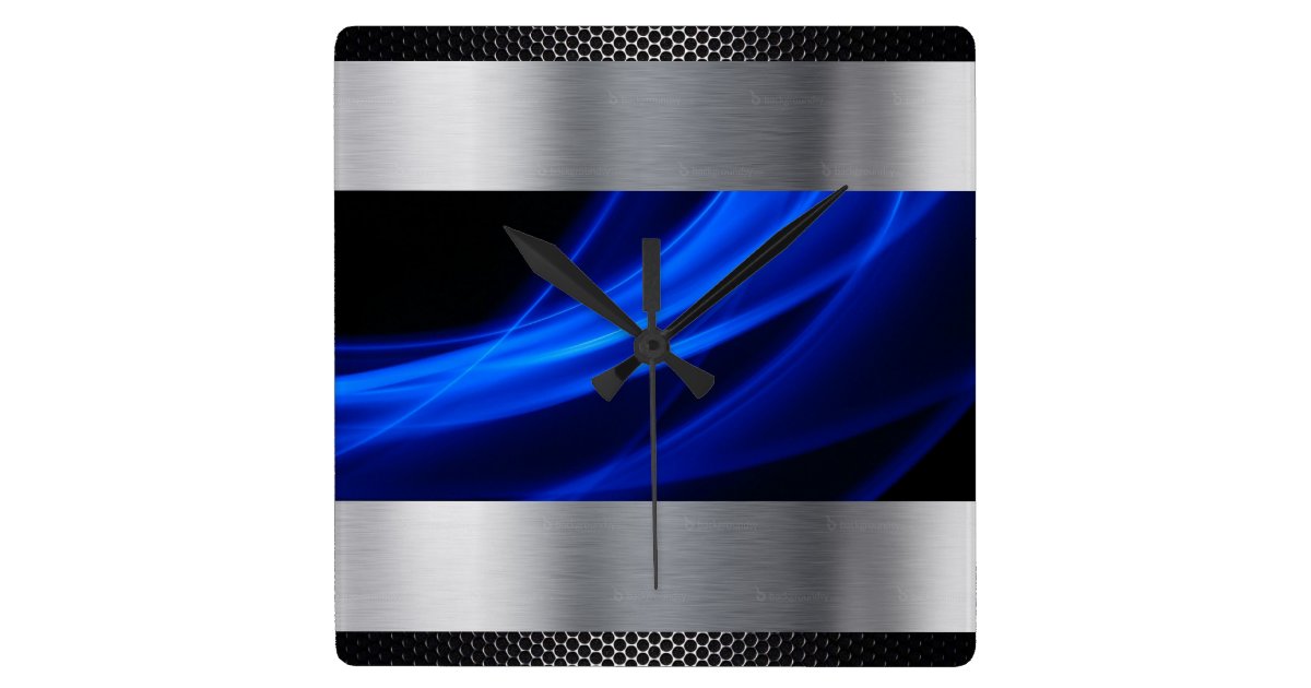 Blue, Silver, Black Square Wall Clock | Zazzle.com