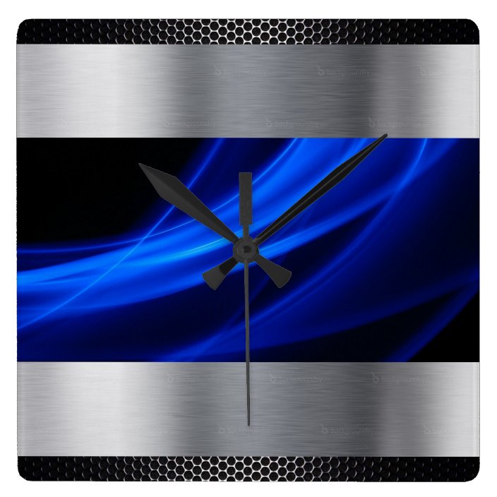 Blue, Silver, Black Square Wall Clock | Zazzle.com