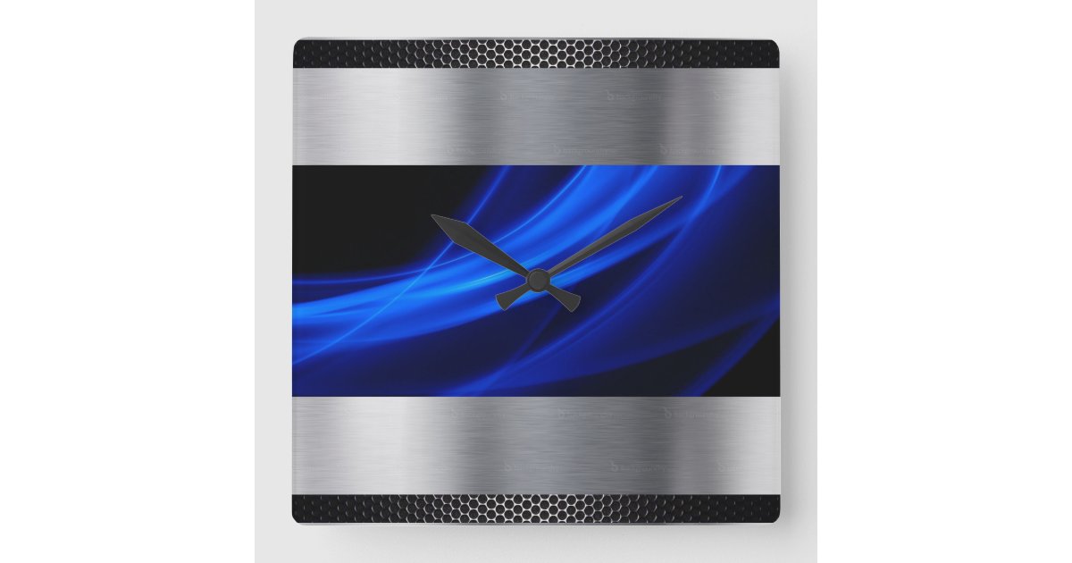 Blue, Silver, Black Square Wall Clock | Zazzle
