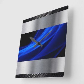 Blue, Silver, Black Square Wall Clock | Zazzle