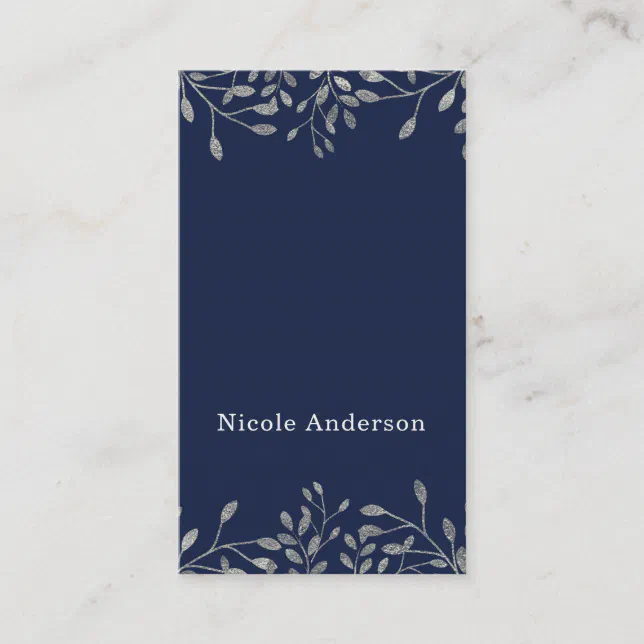Blue & Silver Botanical Modern Elegant Chic Business Card | Zazzle
