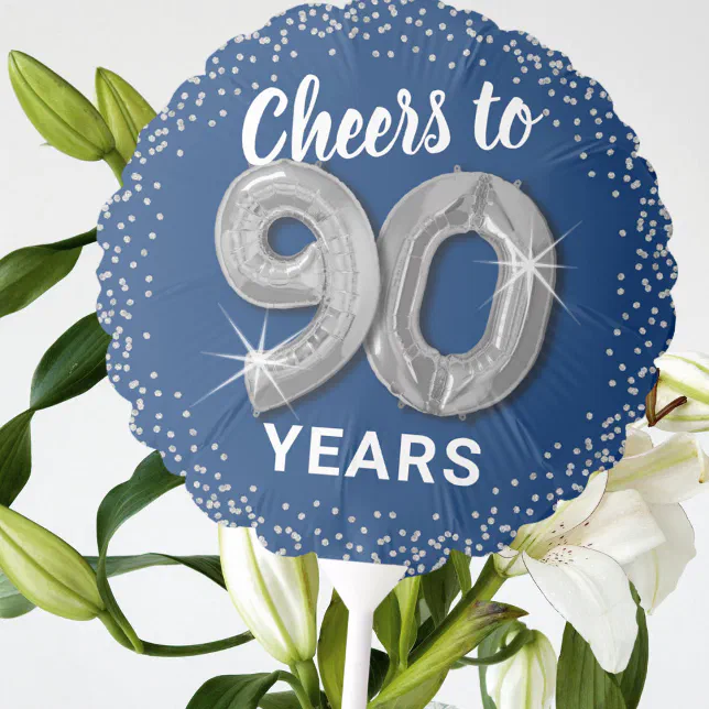 Blue Silver Cheers to 90 Years Birthday Balloon | Zazzle