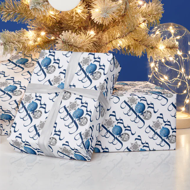 Blue Silver Christmas Joy Wrapping Paper | Zazzle
