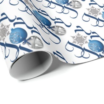 Blue Silver Christmas Joy Wrapping Paper | Zazzle