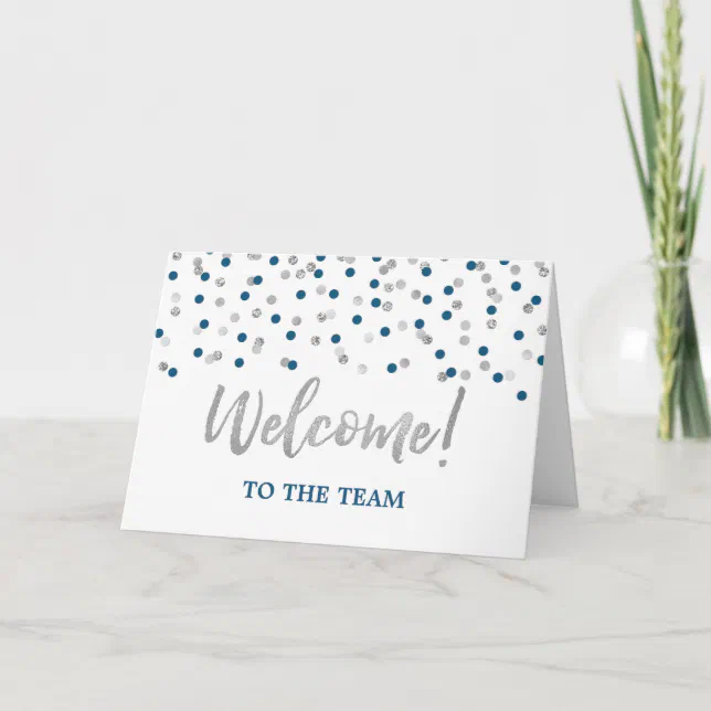 Blue Silver Confetti Employee Welcome to the Team Card | Zazzle