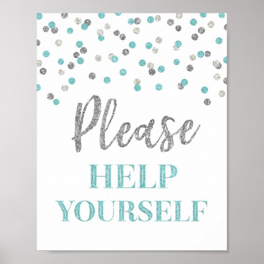 Blue Silver Confetti Please Help Yourself Sign | Zazzle.com