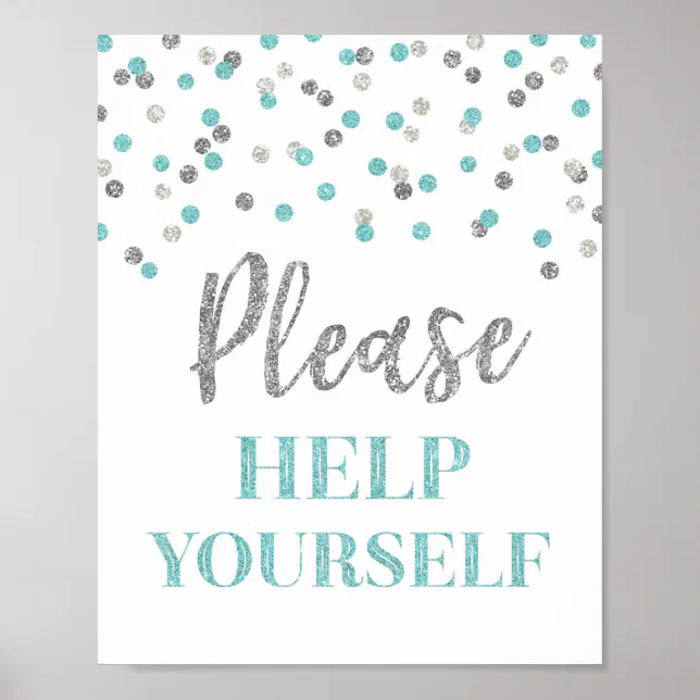 Blue Silver Confetti Please Help Yourself Sign | Zazzle