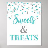 Blue Silver Confetti Sweets & Treats Dessert Table Poster | Zazzle