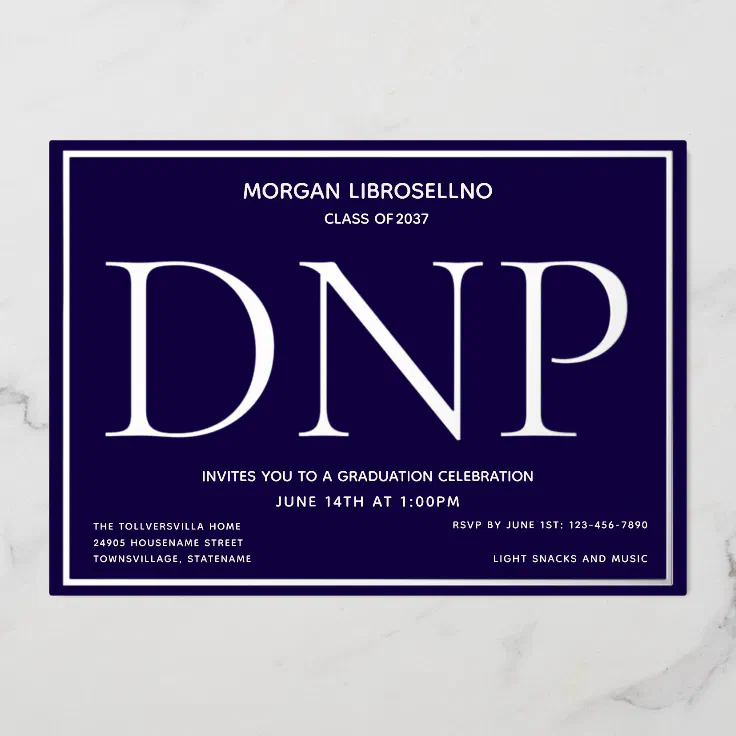 Blue Silver DNP Graduation Foil Invitation | Zazzle