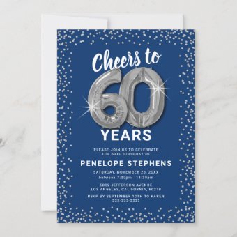 Blue Silver Glitter 60th Birthday Template | Zazzle