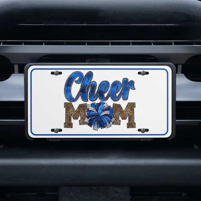 Blue Silver Glitter Mom Life Cheer Mom License Plate | Zazzle