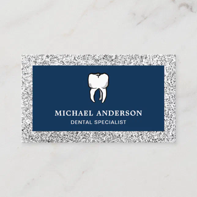 Blue Silver Glitter Tooth Dental Clinic Dentist Business Card | Zazzle