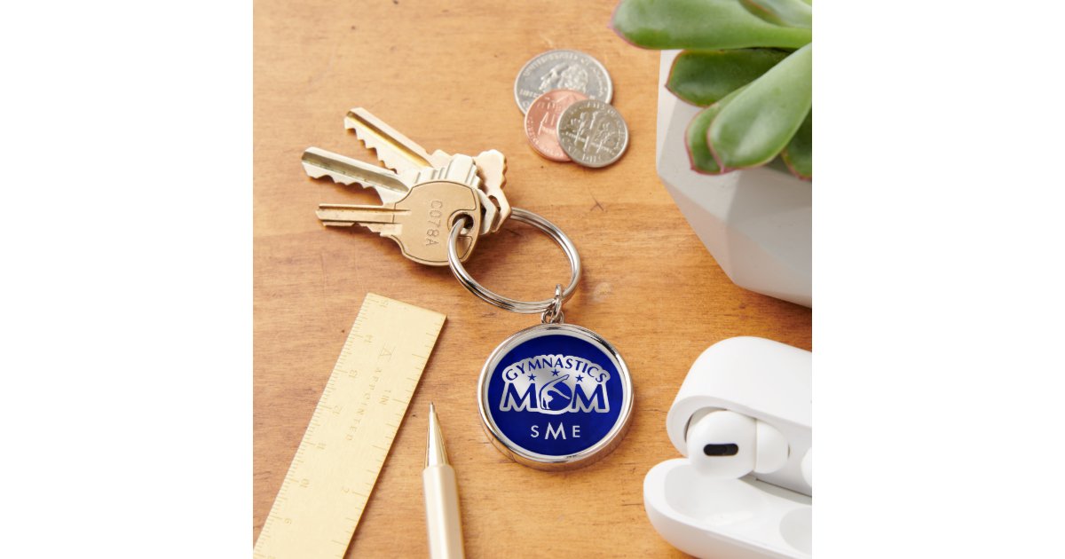 Blue Silver Gymnastics Mom Monogram Keychain | Zazzle