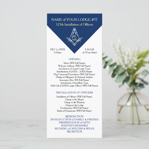 Blue Silver Masonic Installation Program Template | Zazzle