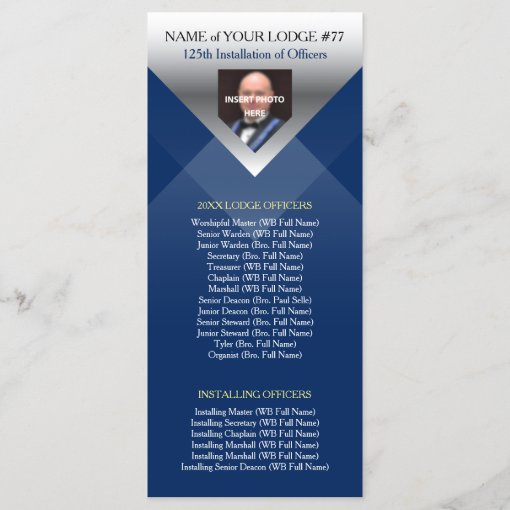 Blue Silver Masonic Installation Program Template | Zazzle