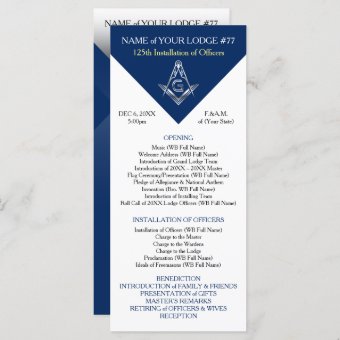 Blue Silver Masonic Installation Program Template | Zazzle