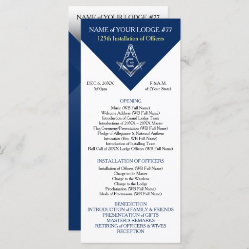 Blue Silver Masonic Installation Program Template | Zazzle