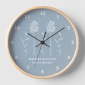 Blue Silver Minimalist Curly Floral Wall Clock | Zazzle