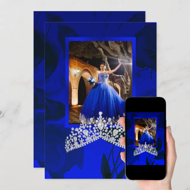 Blue, Silver Quinceanera Gemstone Tiara Invitation | Zazzle