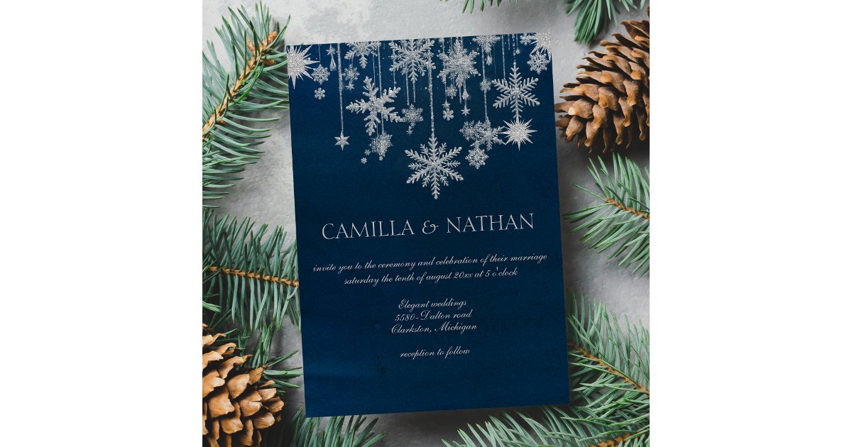 Blue silver snowflake winter wonderland Wedding Invitation | Zazzle