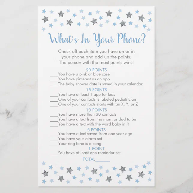 Blue & Silver Star What's In Your Phone Game | Zazzle