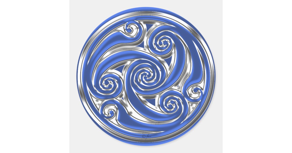 Blue Silver Triskel Classic Round Sticker | Zazzle