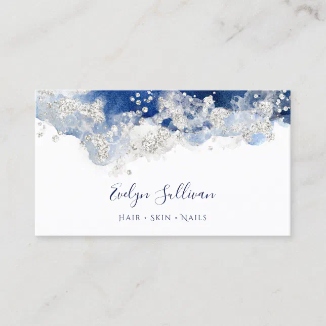 blue silver watercolor business card | Zazzle