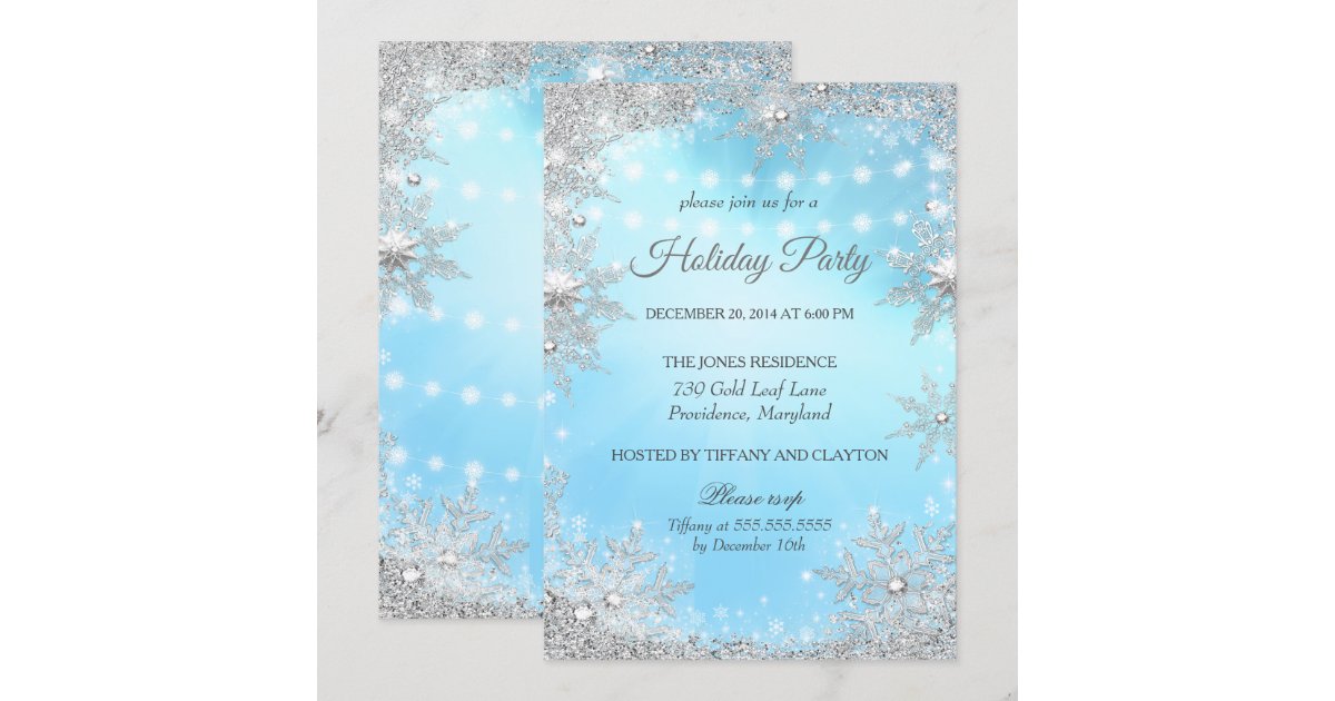 Blue Silver Winter Christmas Holiday Party Invitation | Zazzle