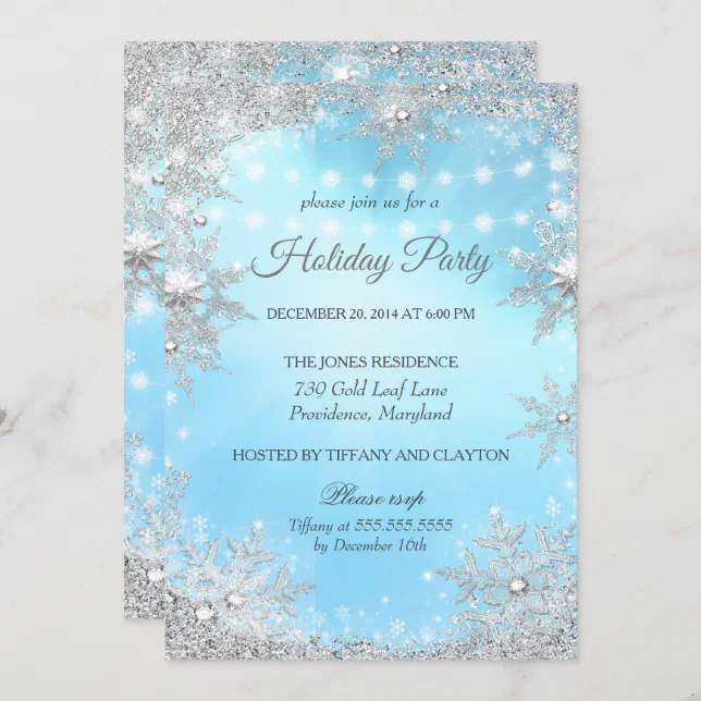 Blue Silver Winter Christmas Holiday Party Invitation | Zazzle