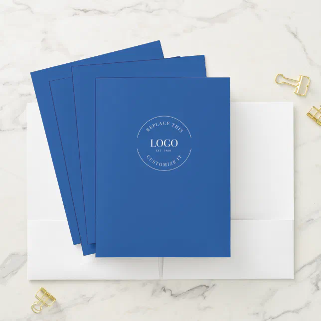 Blue Simple Custom large Business Logo website Pocket Folder | Zazzle