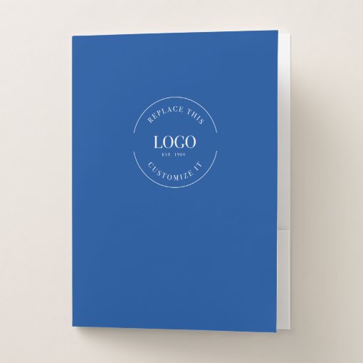 Blue Simple Custom large Business Logo website Pocket Folder | Zazzle