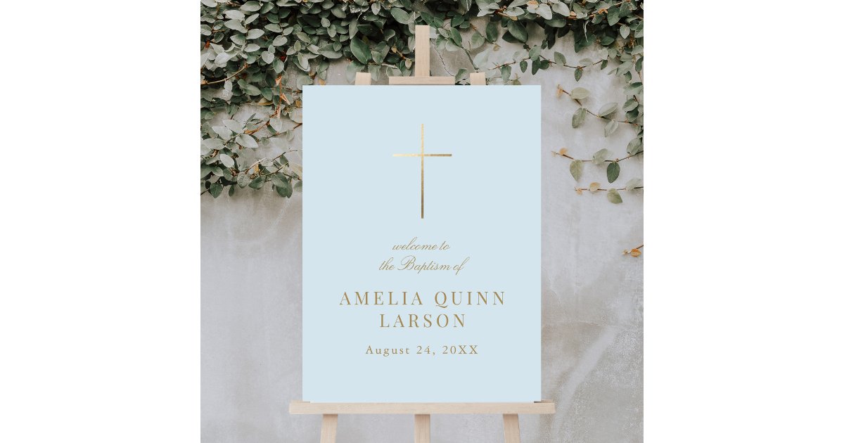Blue Simple Elegant Gold Cross Baptism Christening Foam Board | Zazzle