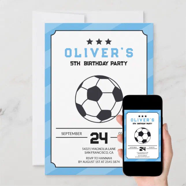 Blue Simple Soccer Birthday Invitation | Zazzle