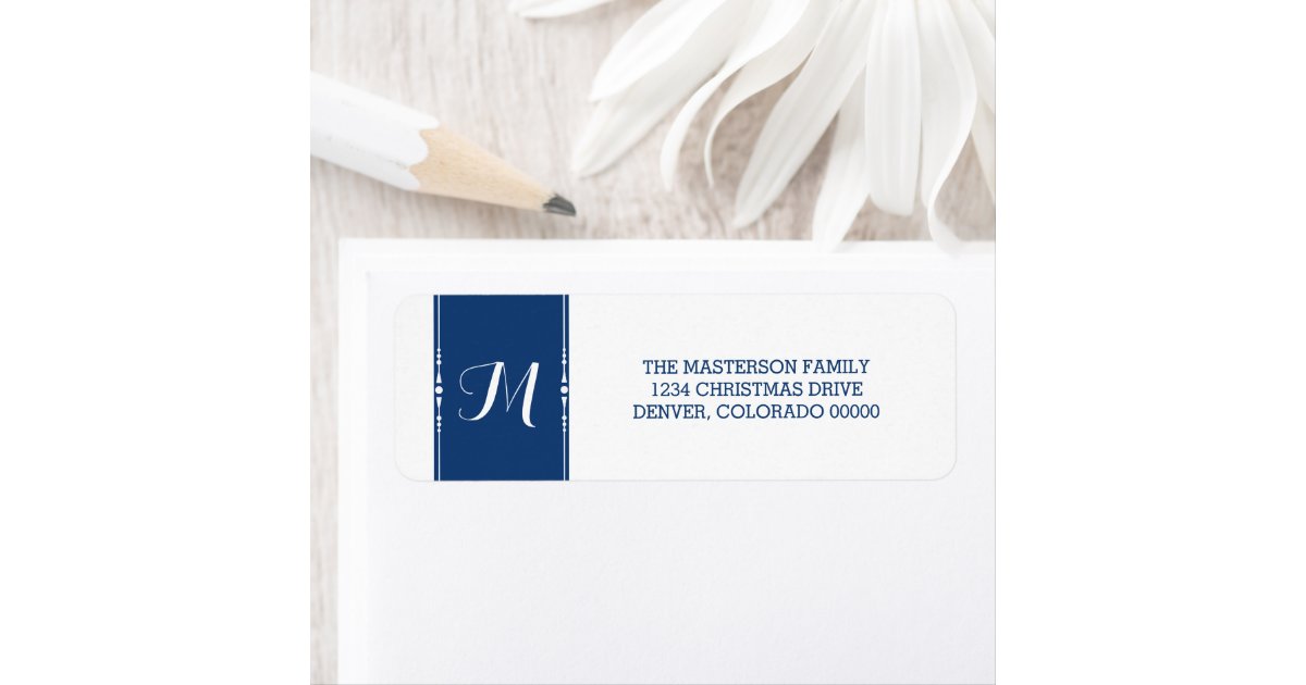 Blue Simply Chic Monogram Holiday Address Labels | Zazzle