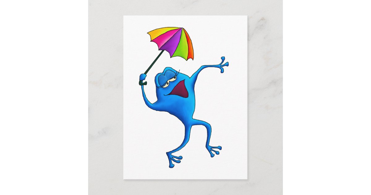 Blue Singing Frog with Umbrella Postcard | Zazzle