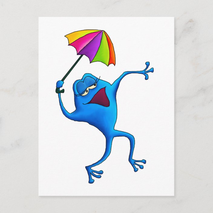 Blue Singing Frog with Umbrella Postcard | Zazzle.com