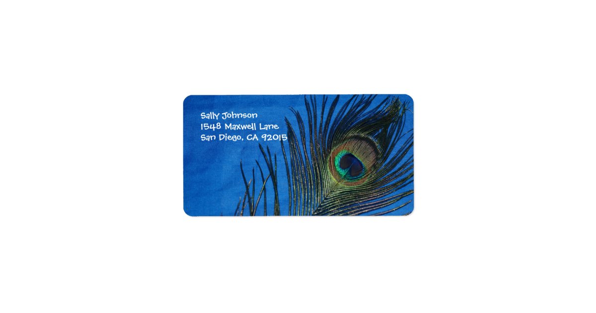 Blue Single Peacock Feather Label | Zazzle