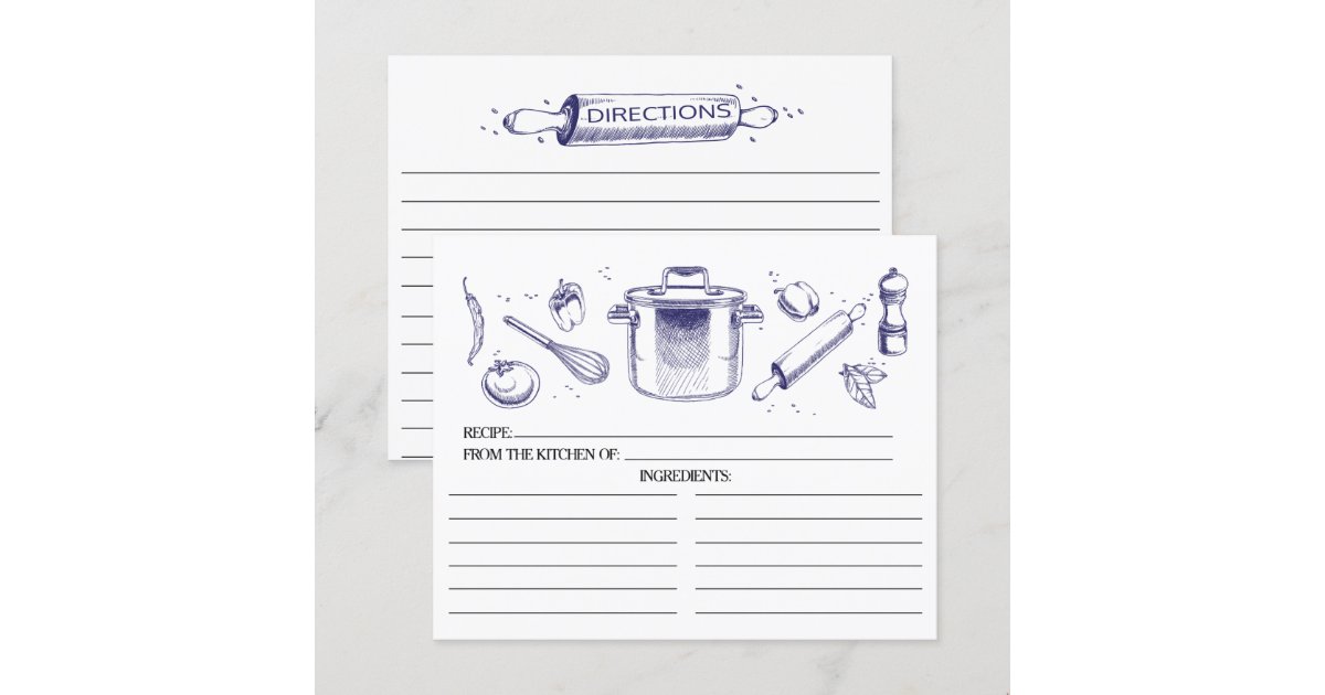 Blue Sketched Kitchen Tools Recipe Cards | Zazzle