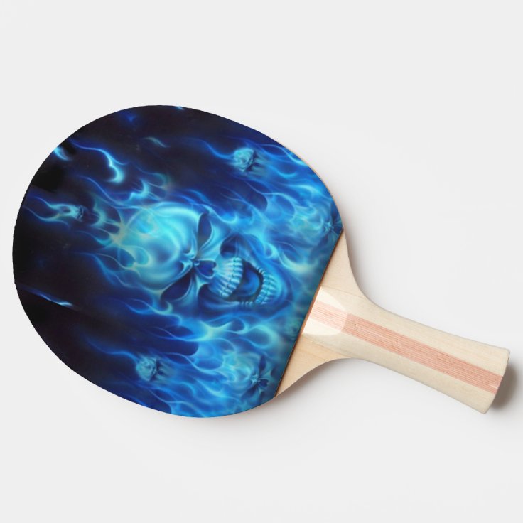 blue skull head in blue flames ping pong paddle | Zazzle