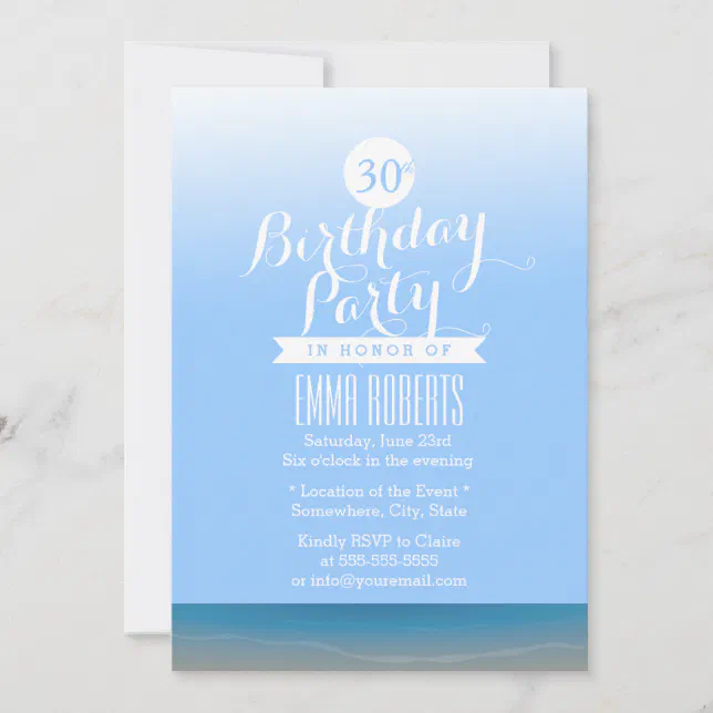 Blue Sky Beach Theme Birthday Party Invitation | Zazzle