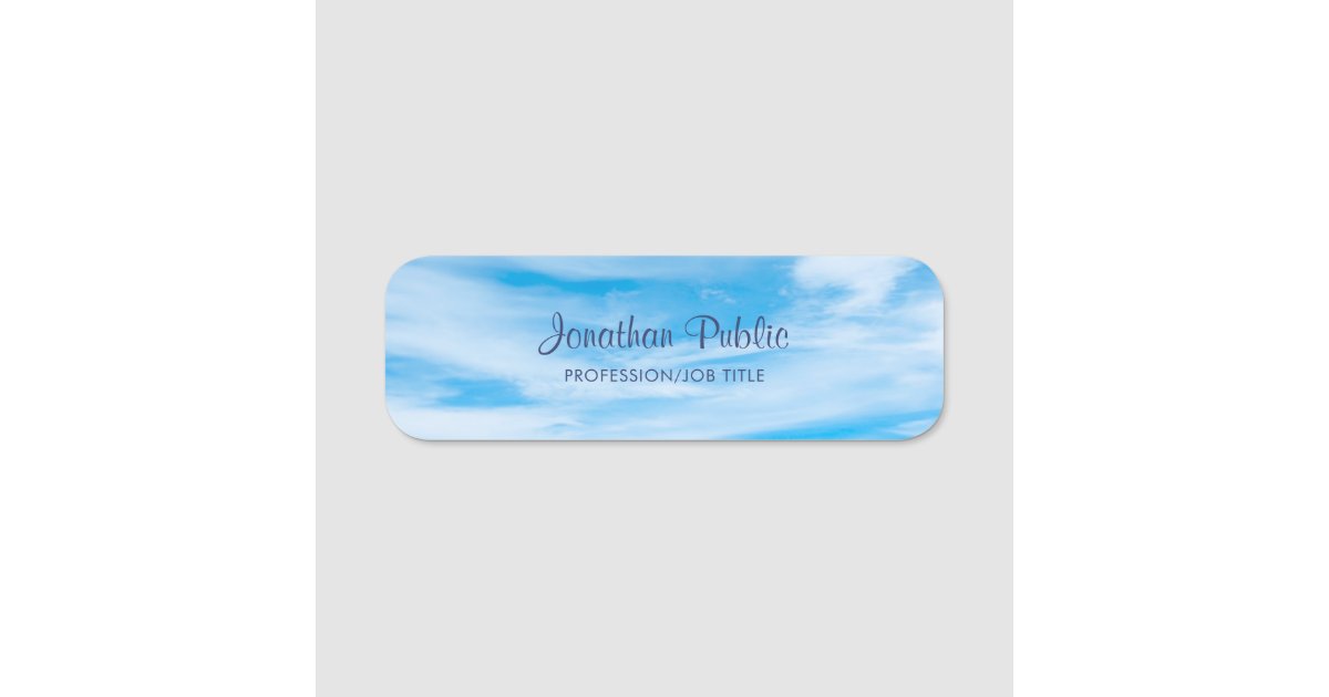 Blue Sky Clouds Handwritten Script Name Template Name Tag | Zazzle