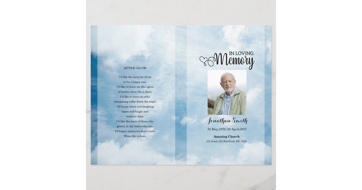 Blue sky Funeral Program template | Zazzle