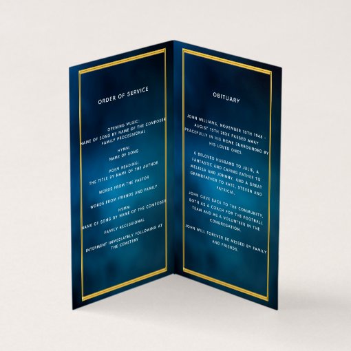 Blue sky gold photo elegant funeral program | Zazzle