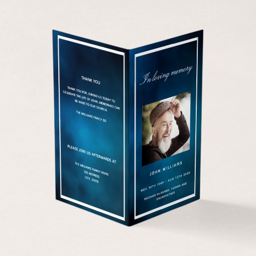 Blue sky silver photo elegant funeral program | Zazzle
