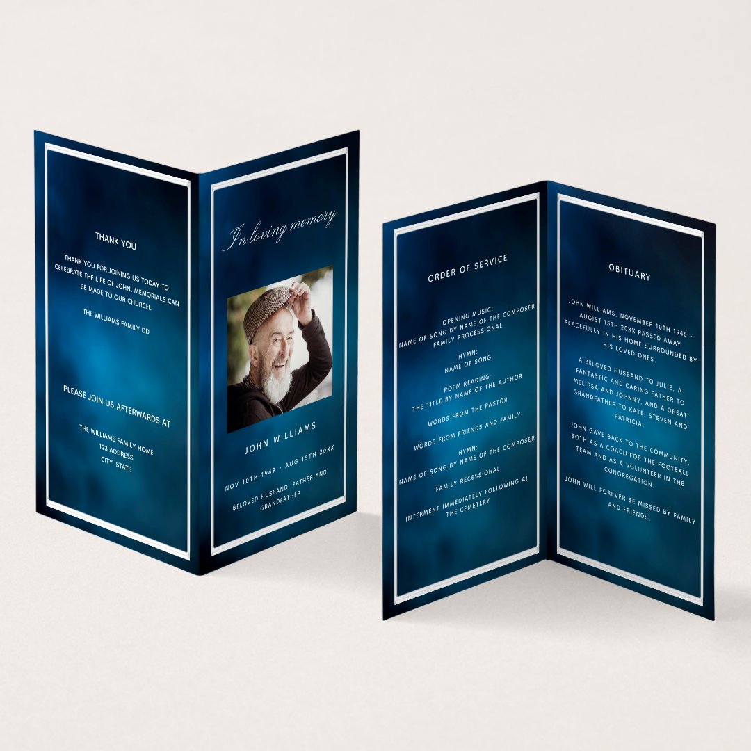 Blue sky silver photo elegant funeral program | Zazzle