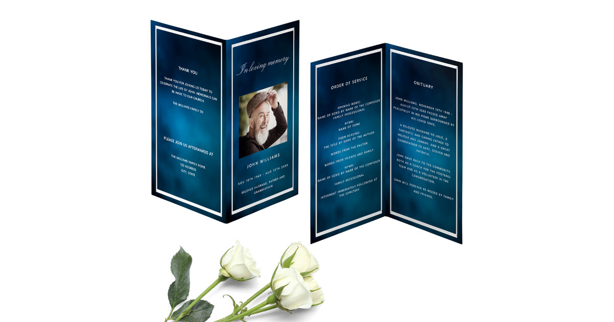 Blue sky silver photo elegant funeral program | Zazzle