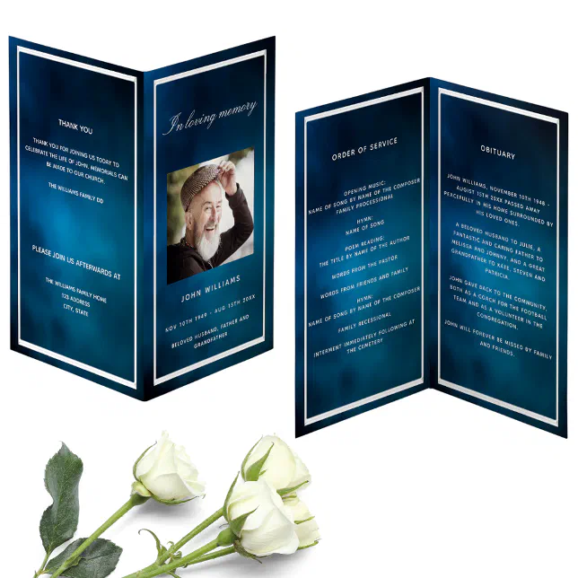Blue sky silver photo elegant funeral program | Zazzle