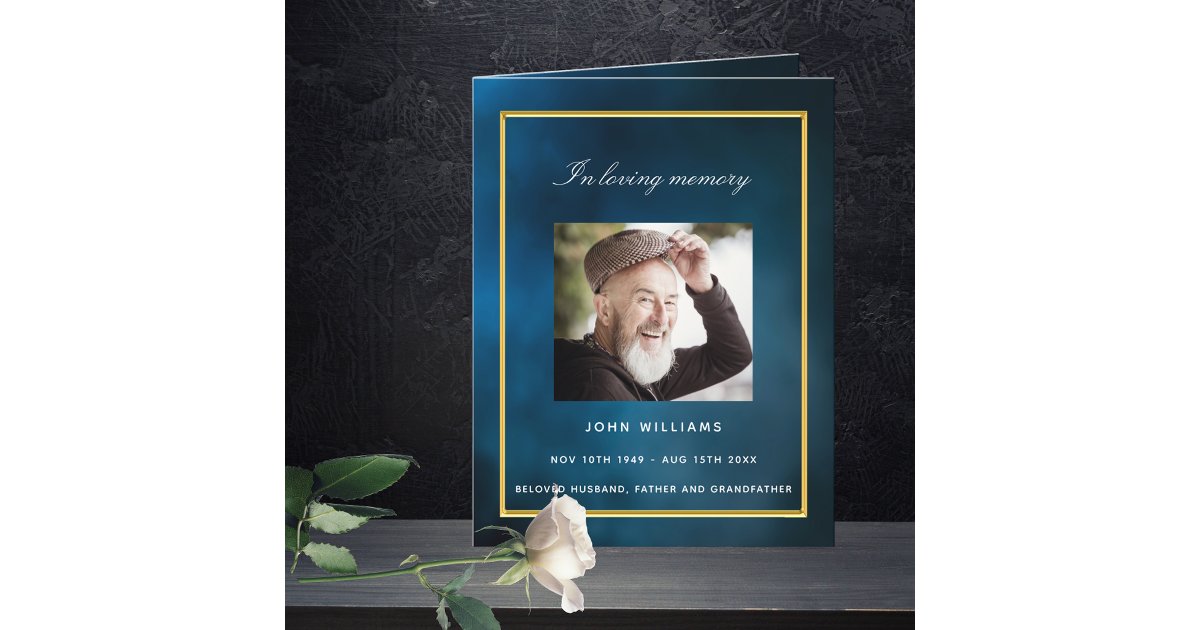 Blue sky silver photo elegant funeral program | Zazzle