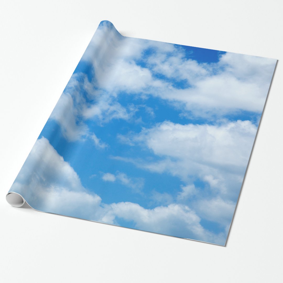 Blue Sky White Clouds Heavenly Skies Background Wrapping Paper | Zazzle