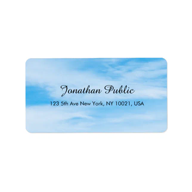 Blue Sky White Clouds Modern Elegant Handwritten Label | Zazzle